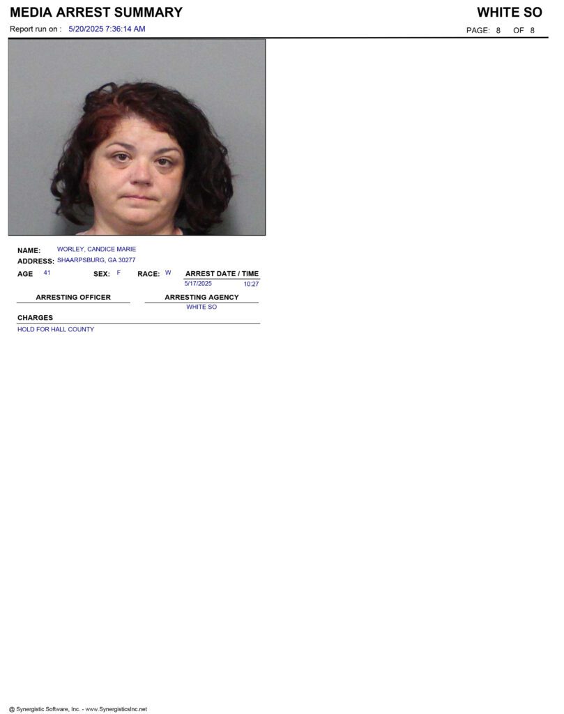 White County Sheriff’s Office Arrest Report 5/11– 5/18/2025 - WhiteWhite