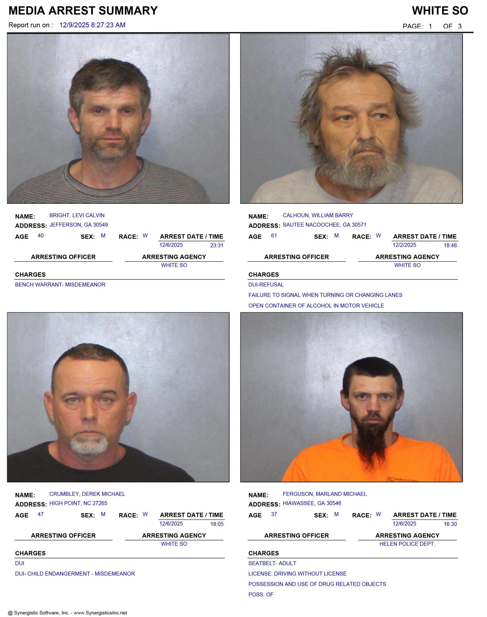 White County Sheriff’s Office Arrest Report 11/30 – 12/7/2025 - WhiteWhite